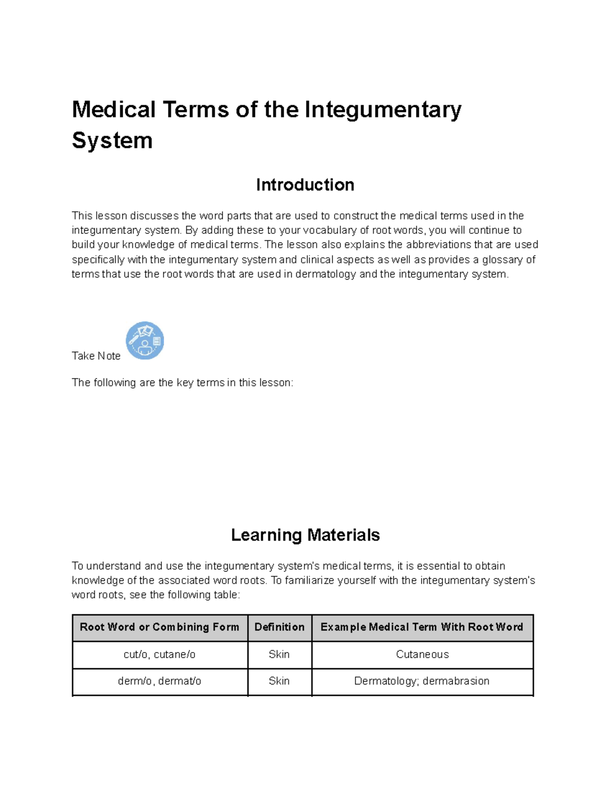 Integumentary System Medical Terms: Key Vocabulary & Concepts - Studocu