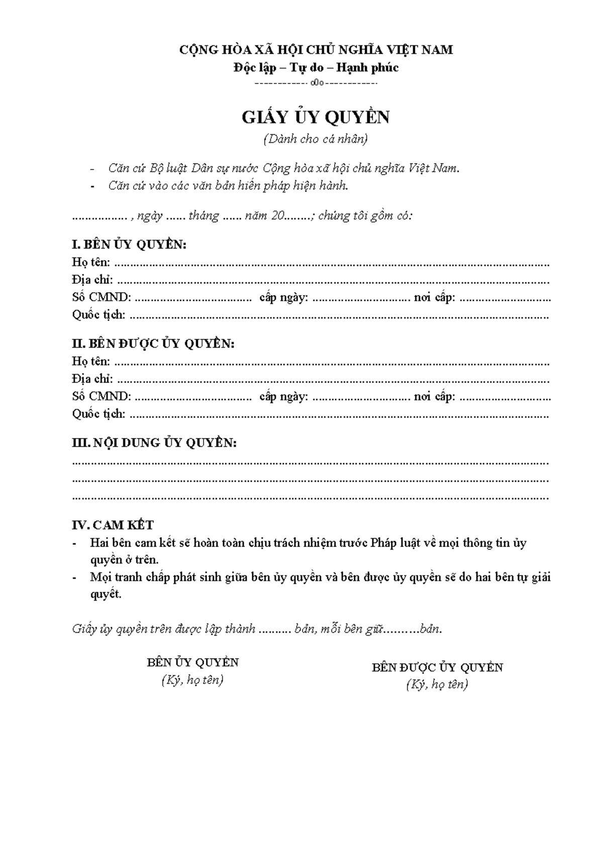 Giấy Ủy Quyền Mẫu - Dhhdh (Dành cho Cá Nhân) - Studocu