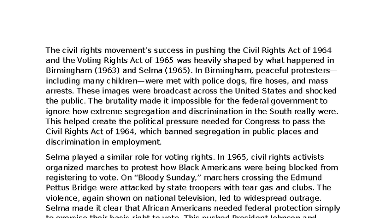 Restructured History Essay: Civil Rights Acts of 1964 & 1965 - Studeersnel