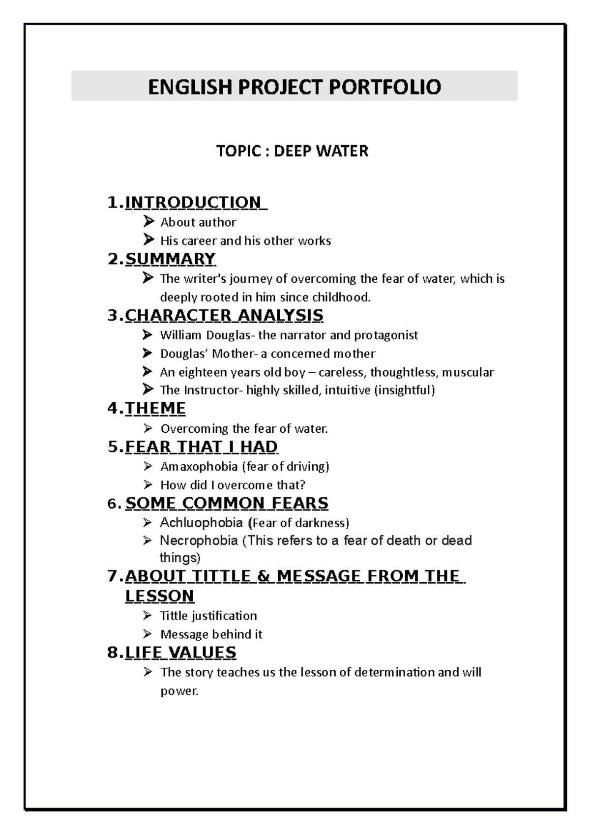 English Project Portfolio: Overcoming the Fear of Water - Studocu