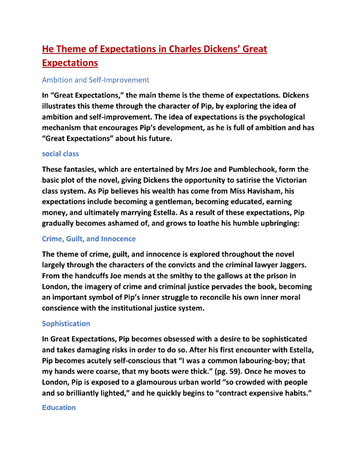 Great Expectations by Charles Dickens - Essay Analysis - Studocu