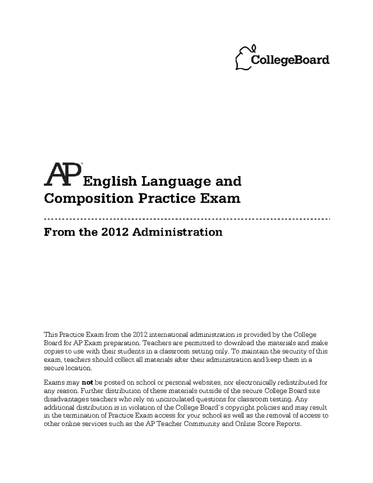AP English Language and Composition 2012 Practice Exam Guide - Studocu