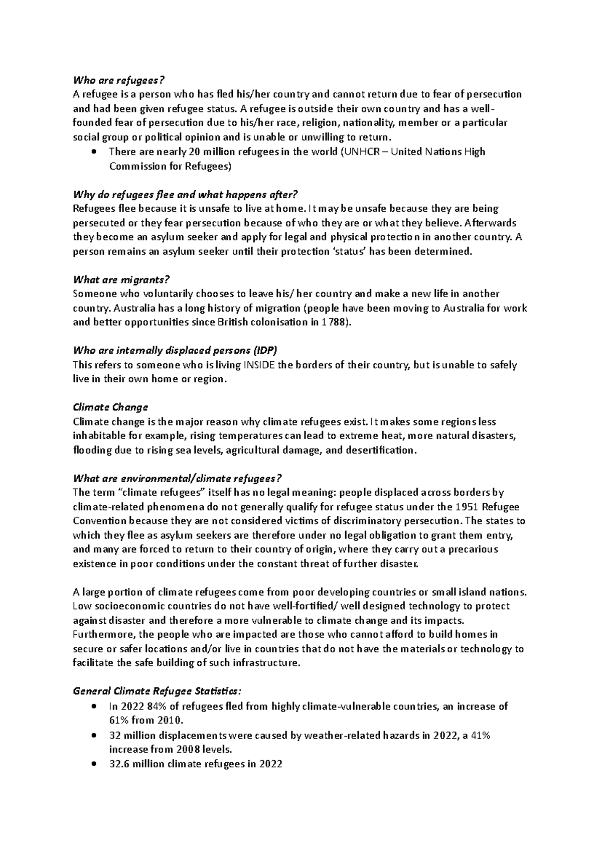Yr 10 Climate Refugees Notes - Who are refugees? A refugee is a person ...