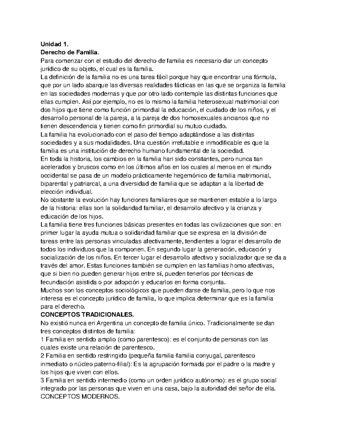 Resumen de Derecho de Familia - Unidad 1: Conceptos y Evolución - Studocu