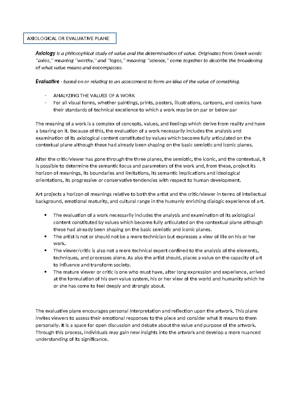 The Evaluative Plane - Axiology is a philosophical study of value and ...
