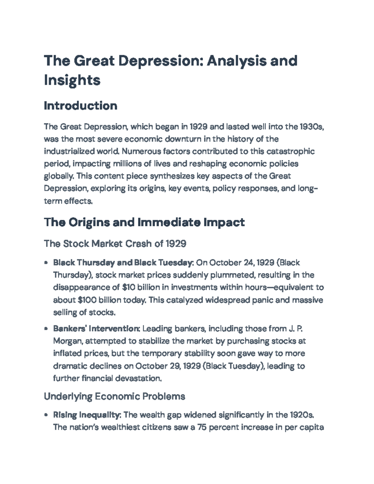 The Great Depression: Key Events, Causes, and Policy Responses Analysis ...