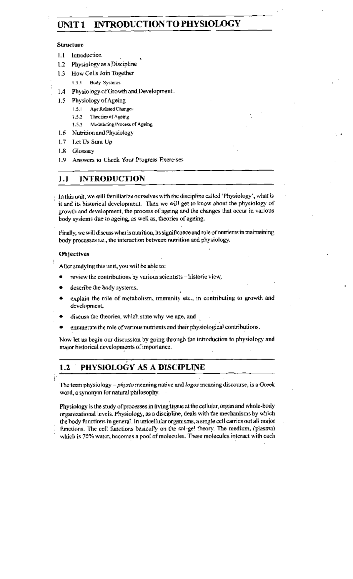 1. introduction to physiology - UNIT 1 INTRODUCTION TO PHYSIOLOGY ,- I ...