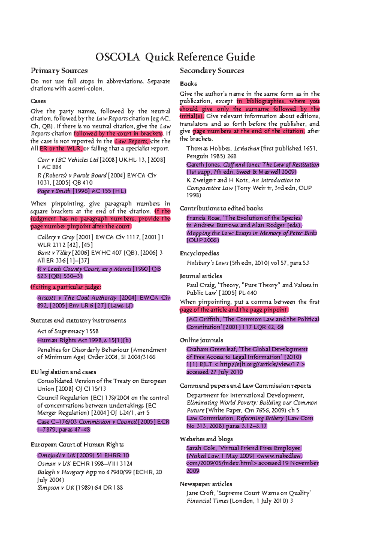OSCOLA Referencing Guide: Primary & Secondary Sources - Studocu