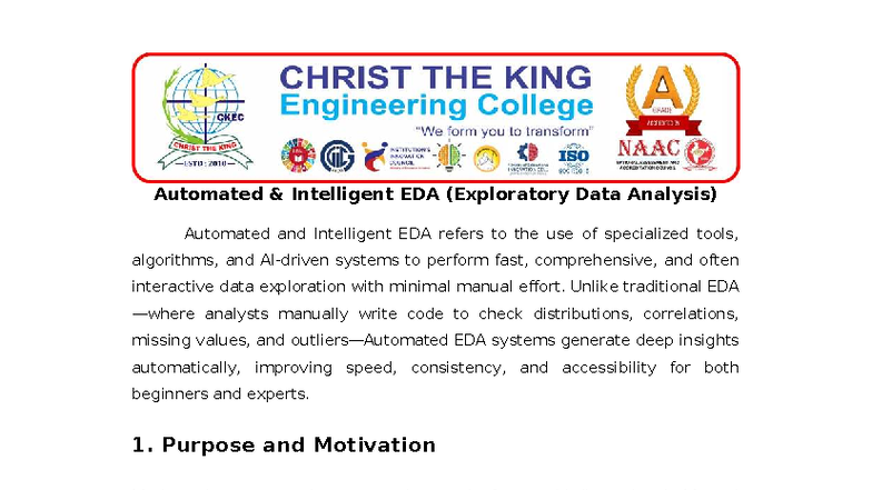 Automated Intelligent EDA: Enhancing Data Analysis with AI - DEV - Studocu
