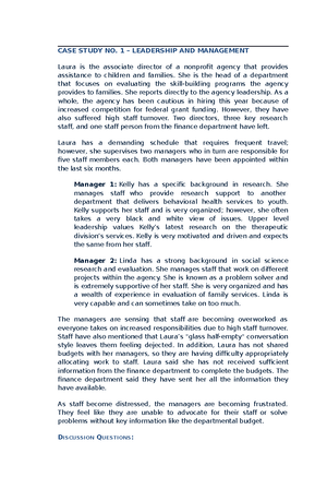 CASE Study 3 Management and Motivation - CASE STUDY NO. 3 – MANAGEMENT ...