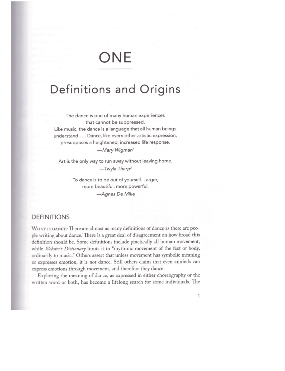 Chapter 1: Understanding the Definitions and Origins of Dance - Studocu
