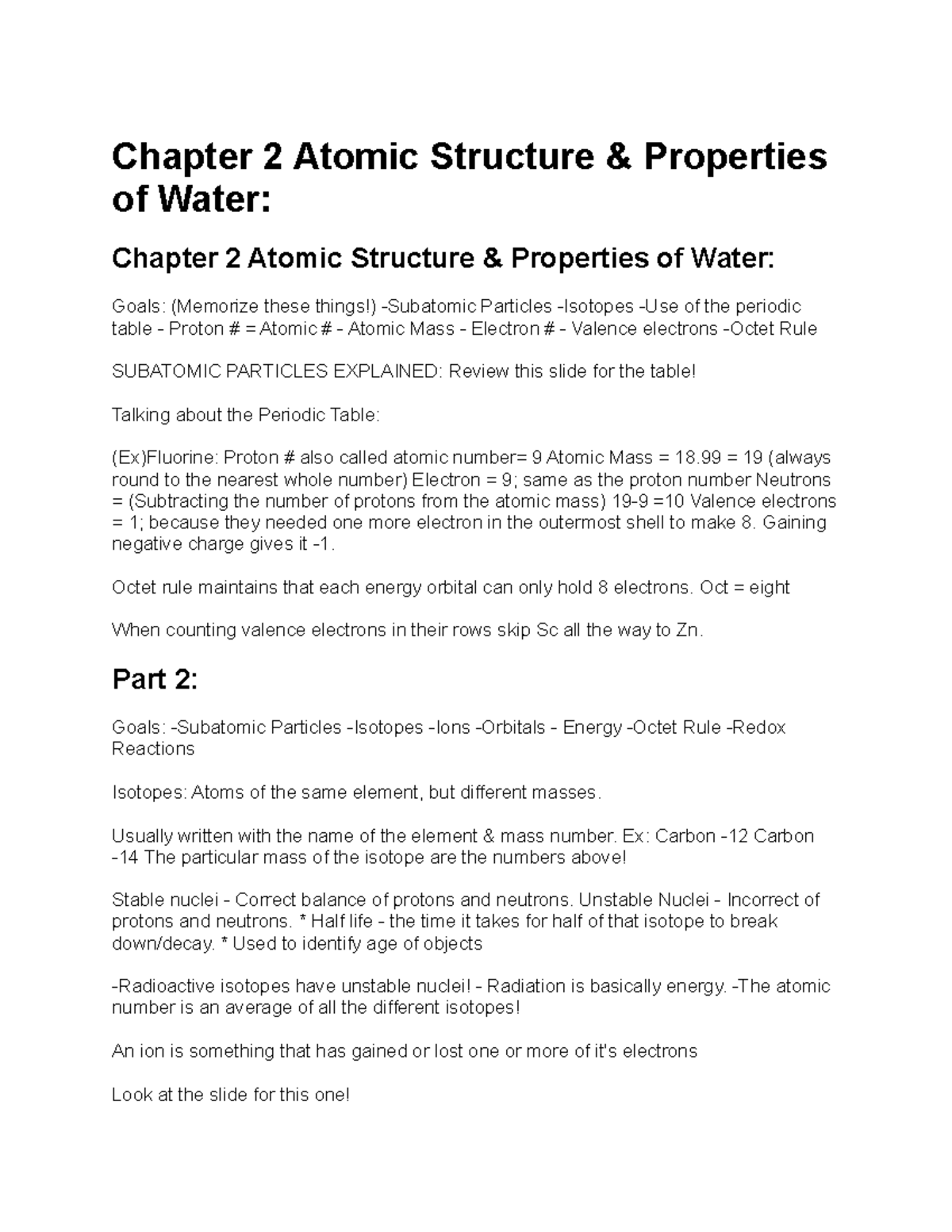 Chapter 2: Atomic Structure & Properties of Water (Biology) - Studocu