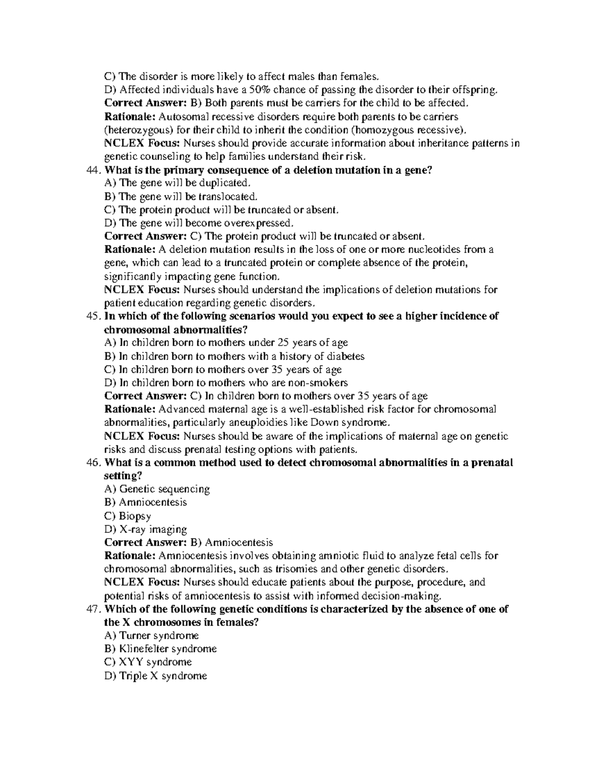 Test Bank for Genetics (2024) - NCLEX Focus on Genetic Disorders - Studocu