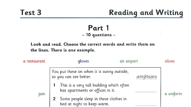 Test 3 Reading and Writing: Complete the Exercises and Questions - Studocu