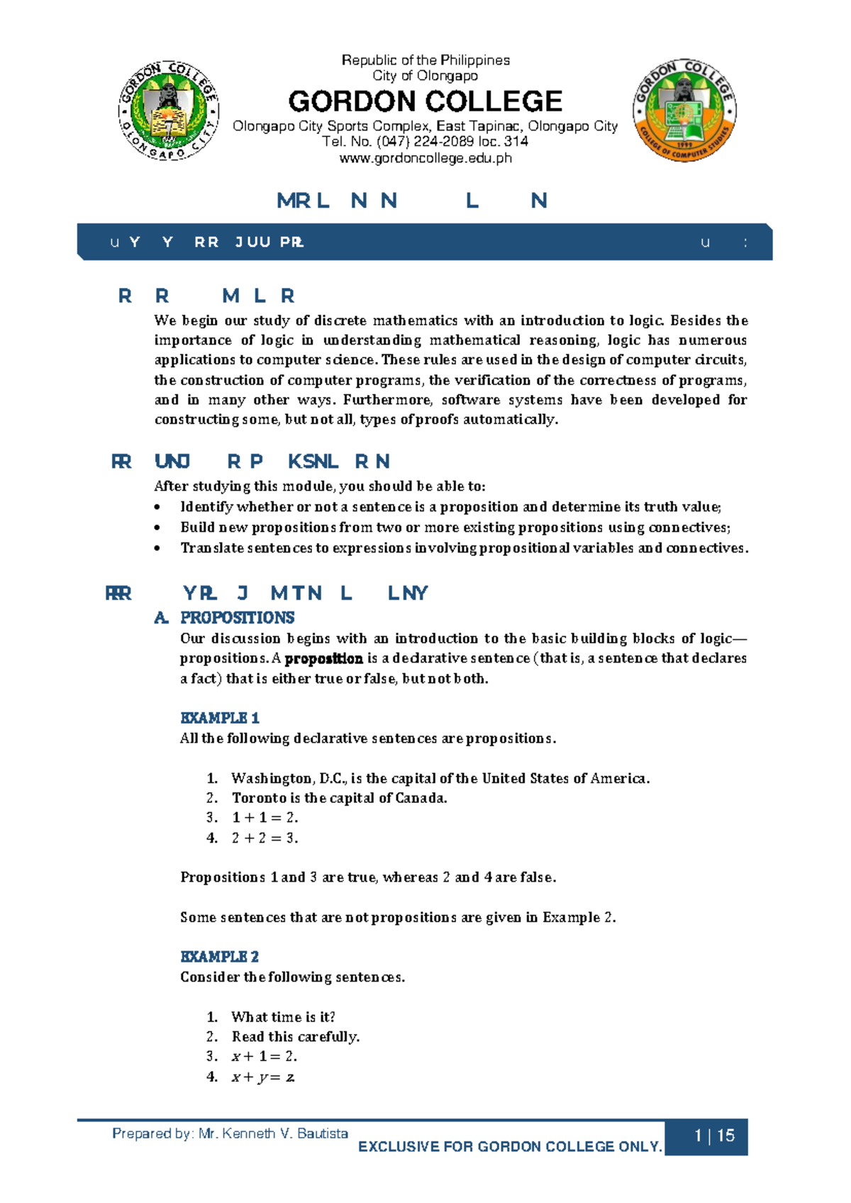 Propositional Logic: Discrete Structures 1 Module 1 - Studocu