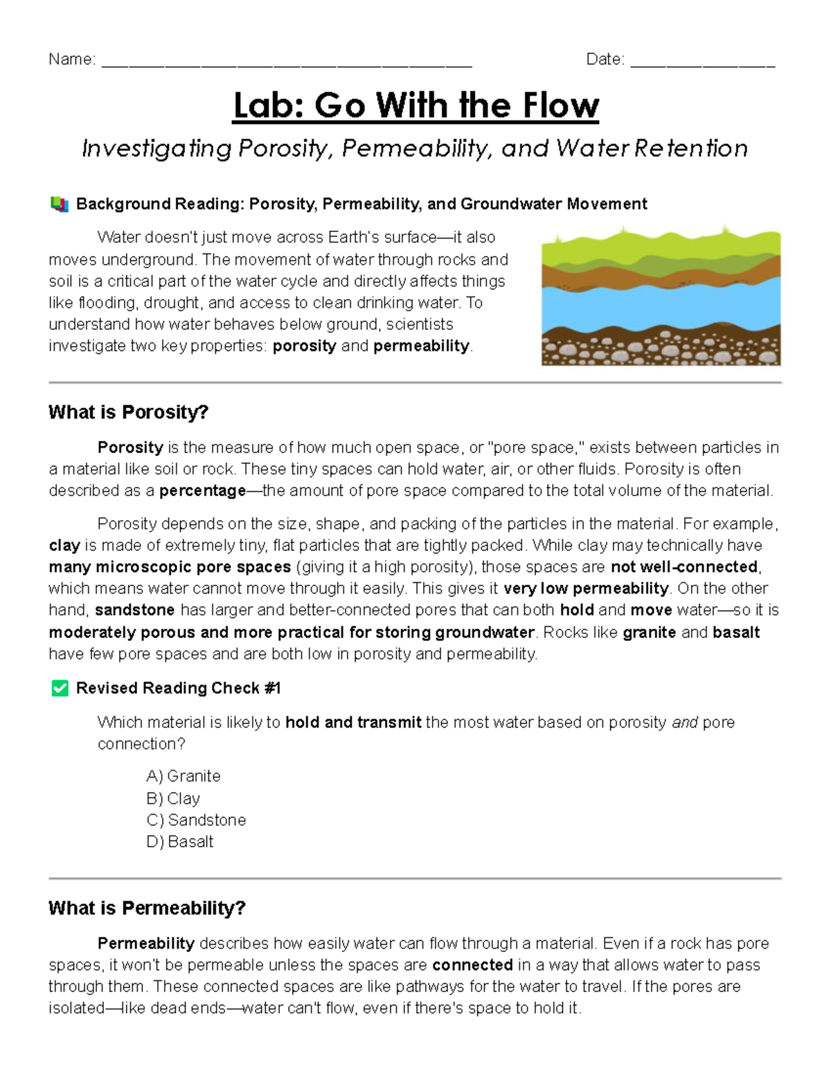Groundwater Hands-On Lab: Investigating Porosity & Permeability ...