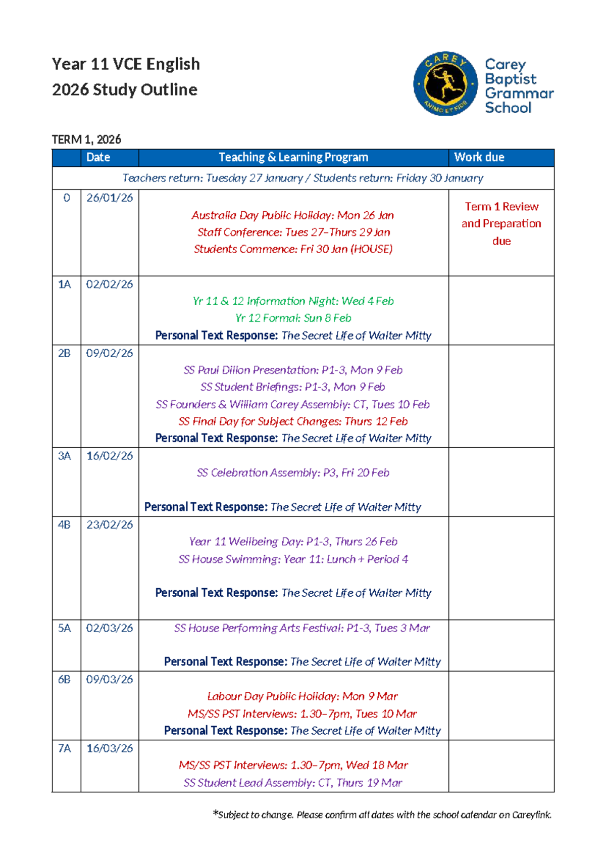 Year 11 VCE English 2026 Term 1-4 Study Timeline - Studocu