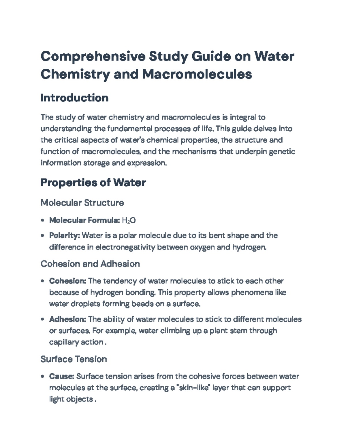 Comprehensive Guide on Water Chemistry and Macromolecules ...