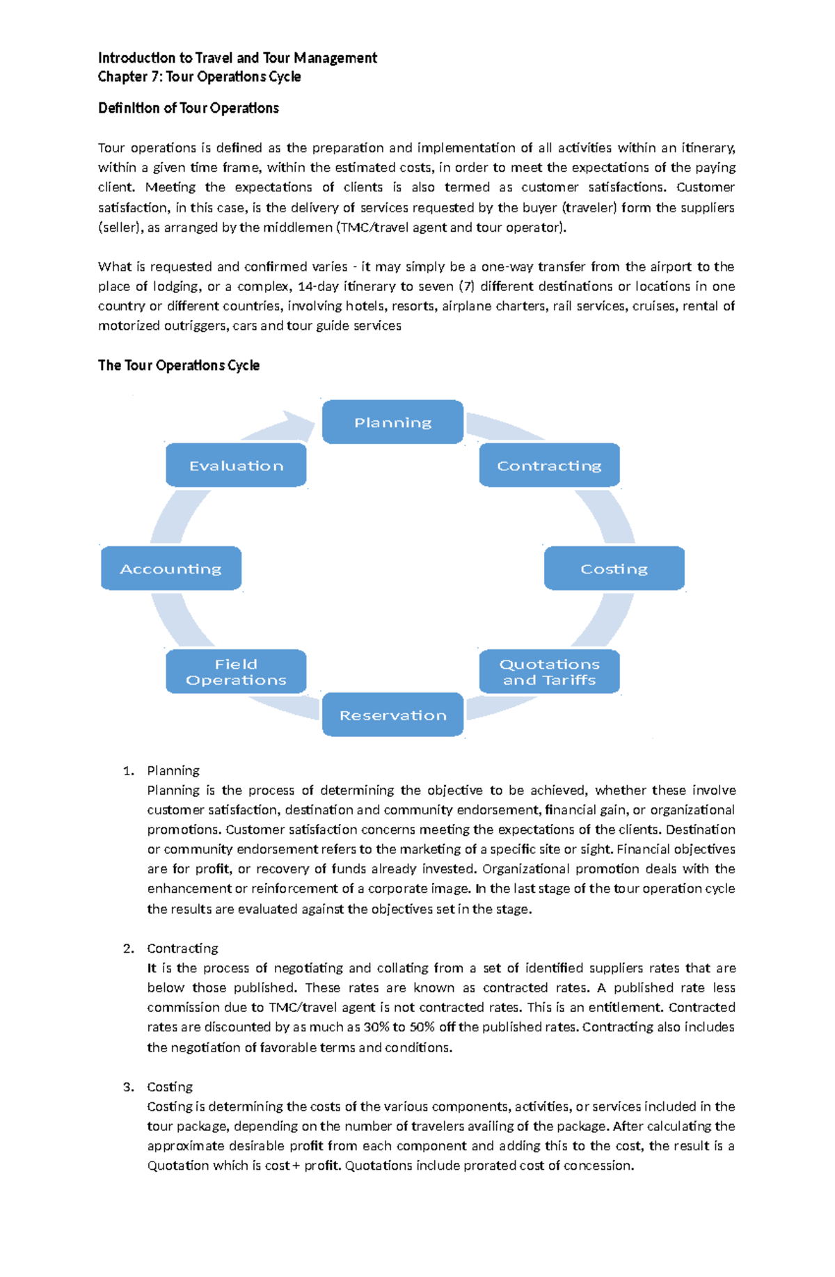 MGT 202 - Lecture Notes on Tour Operations Cycle Overview - Studocu