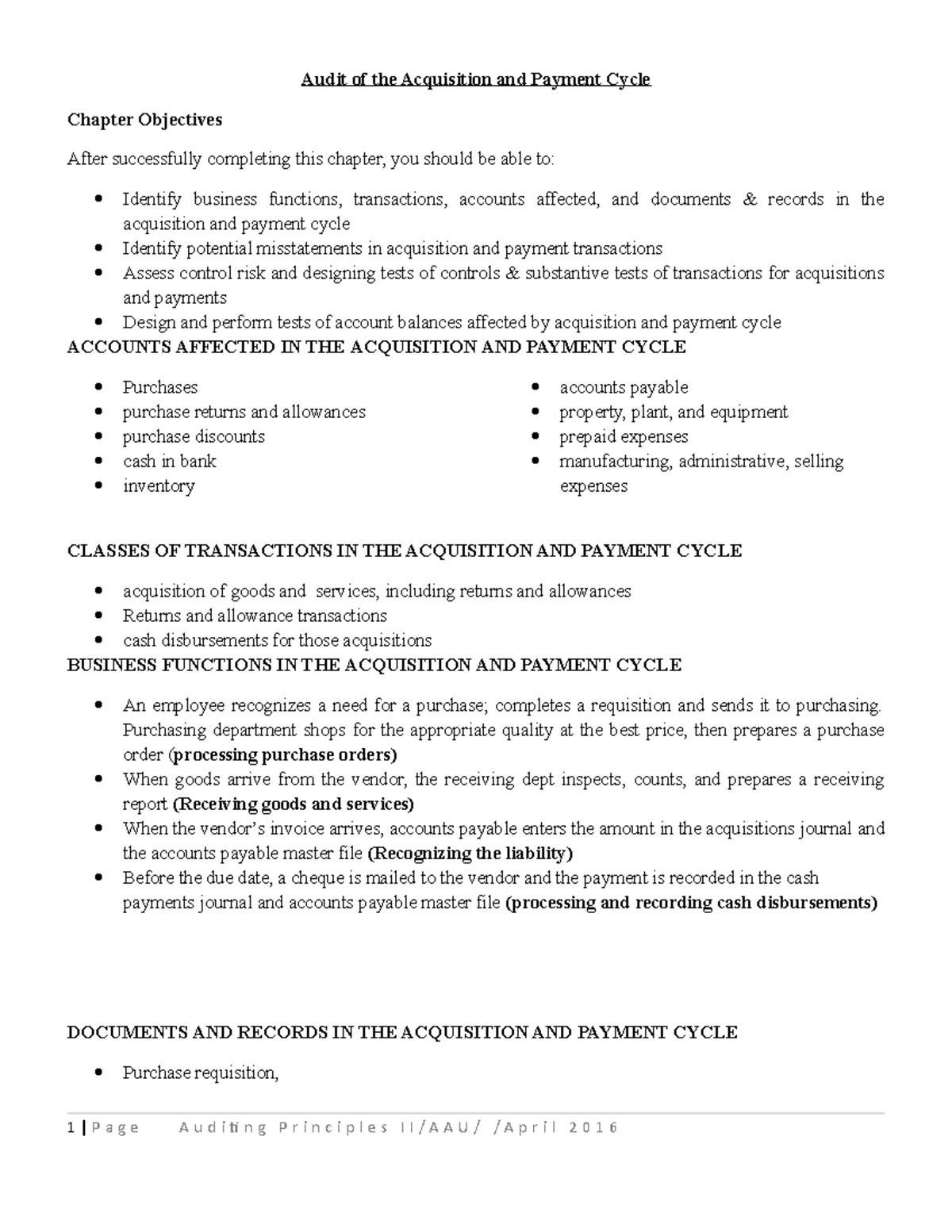 Audit of the Acquisition and Payment Cycle: Key Concepts & Procedures ...