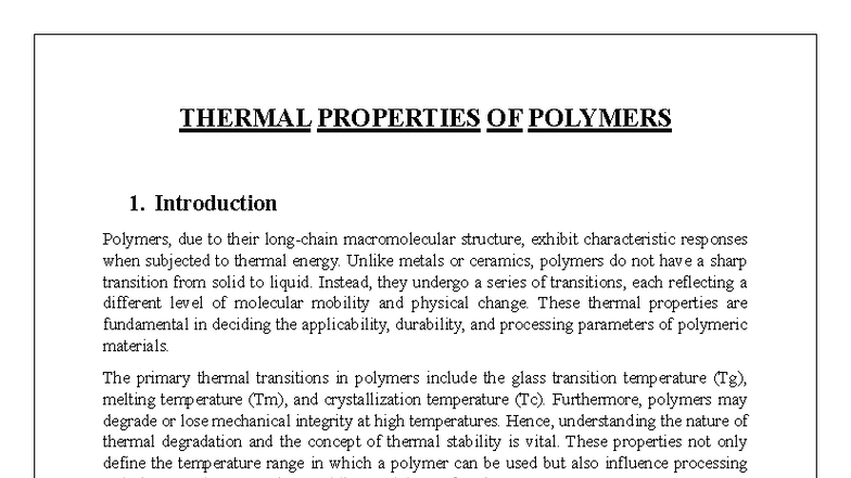 THERMAL PROPERTIES OF POLYMERS: Key Transitions & Applications - Studocu