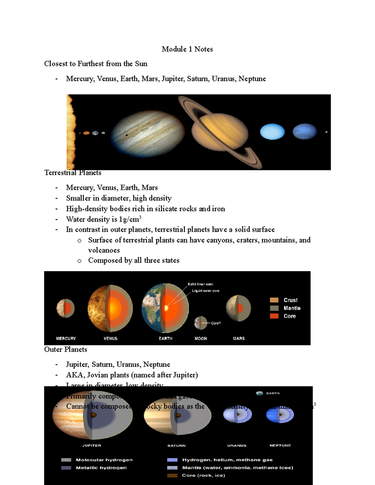 Module 1 - Overview of the 7 Major Planets in the Solar System - Studocu
