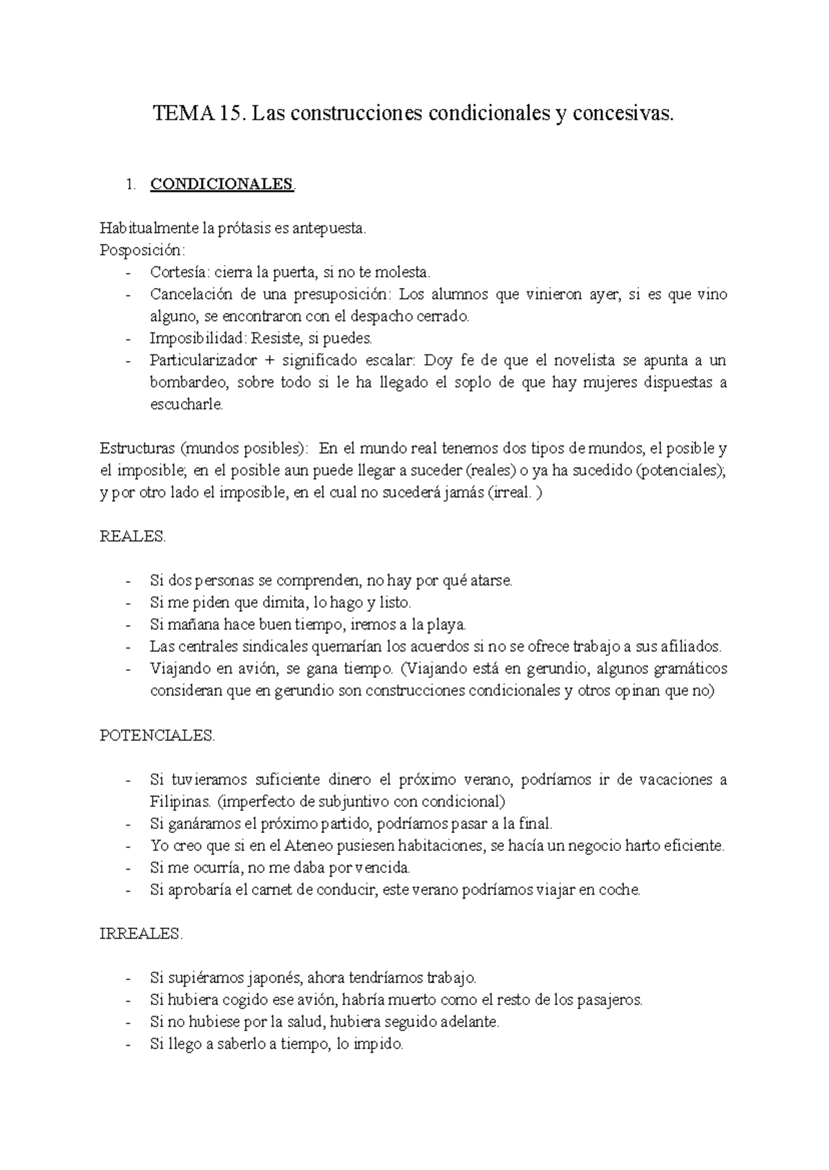 Tema 15 sintaxis - TEMA 15. Las construcciones condicionales y ...