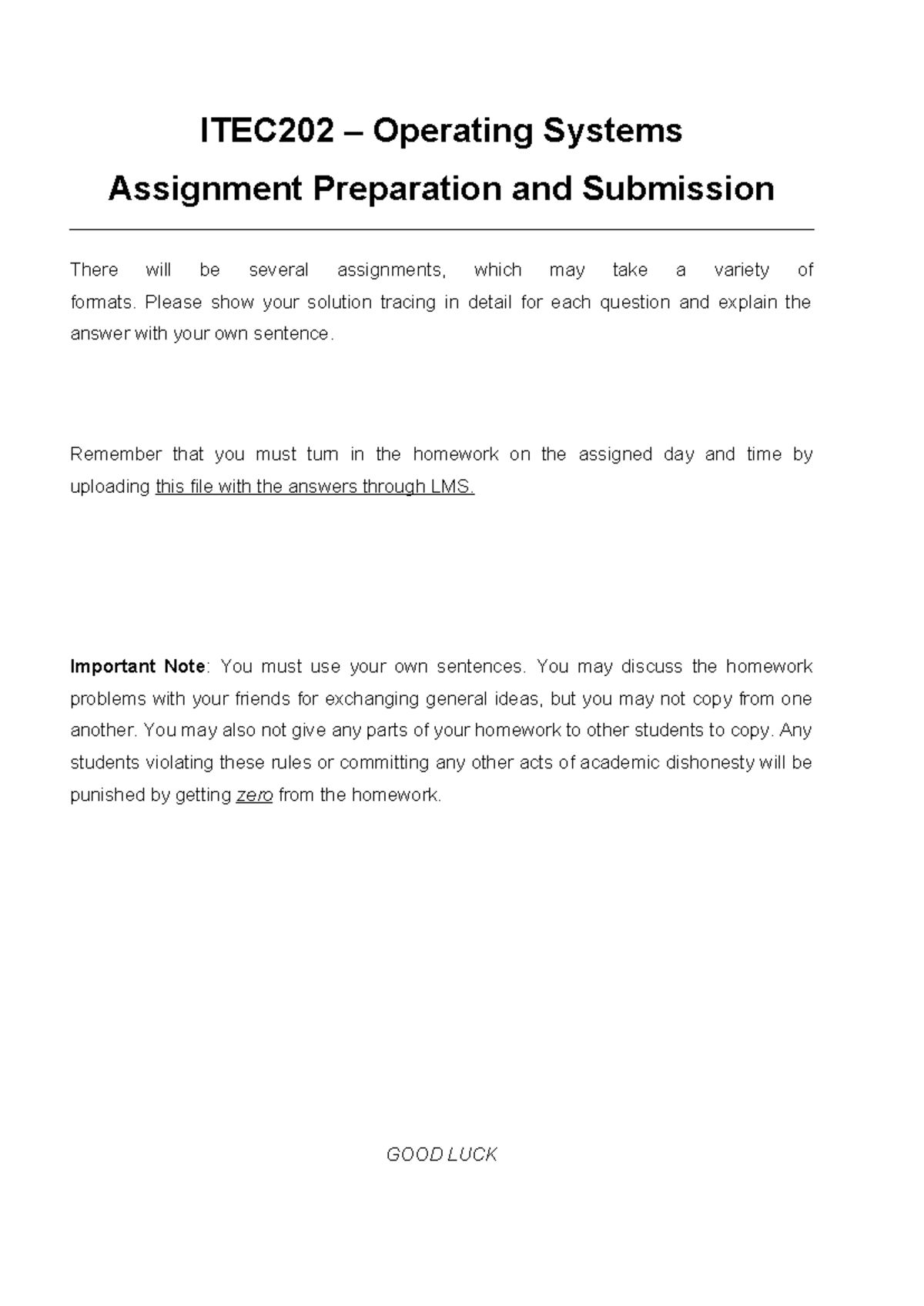 HW3 - operating systems - ITEC202 – Operating Systems Assignment Preparation and Submission ...