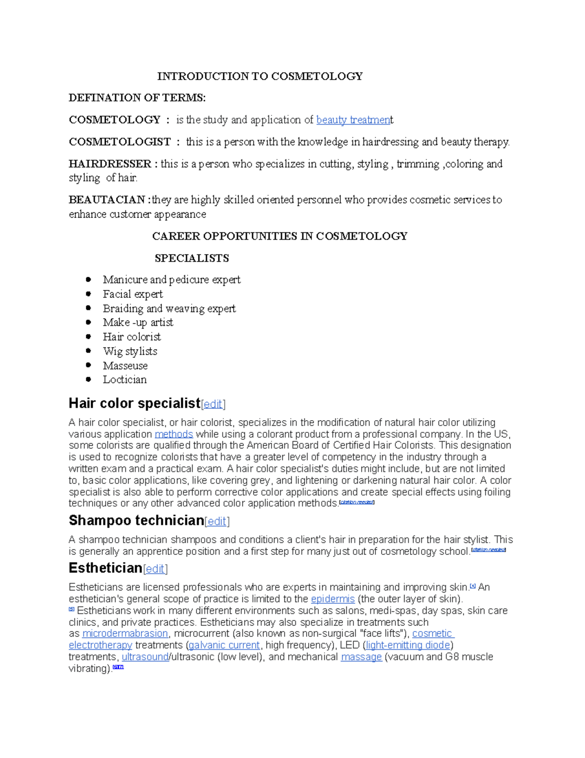 Introduction to Cosmetology: Key Concepts and Career Paths - Studocu