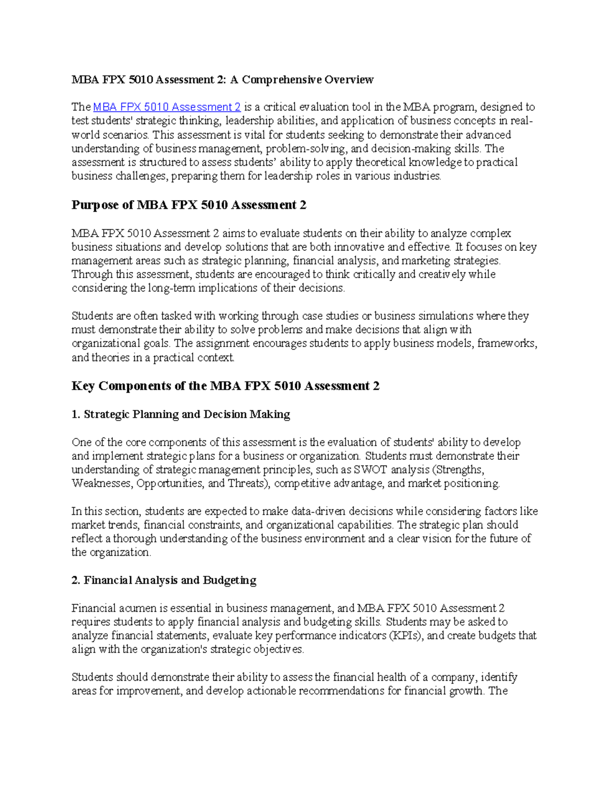 67 MBA FPX 5010 Assessment 2 - MBA FPX 5010 Assessment 2: A Comprehensive Overview The MBA FPX ...
