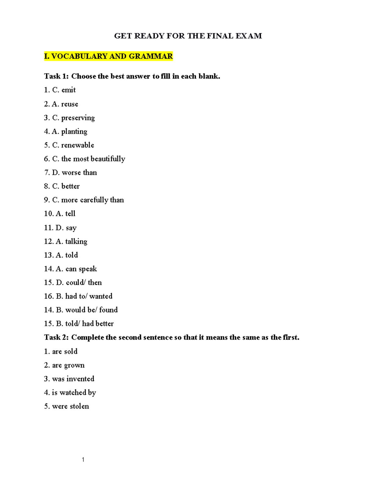 Keys - Get ready for the final test - GET READY FOR THE FINAL EXAM I ...