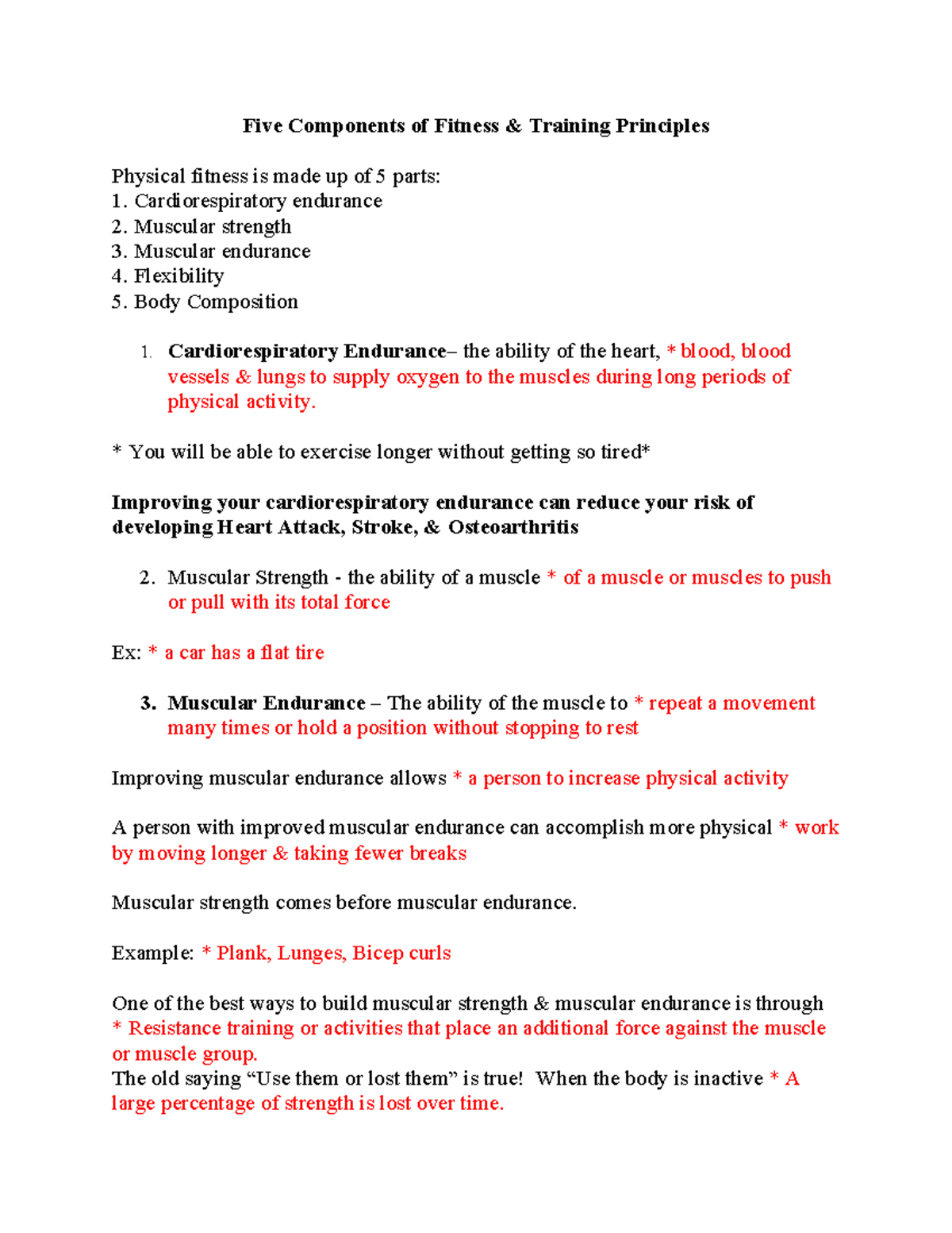 FITNESS 101: Five Components of Fitness Training Principles - Studocu