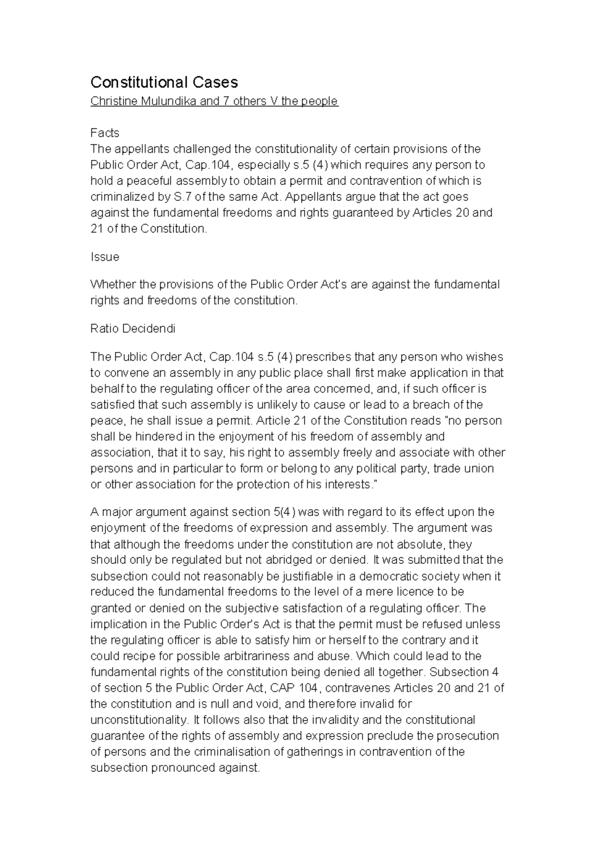 Constitutional Cases: Human Rights and the Public Order Act Analysis ...