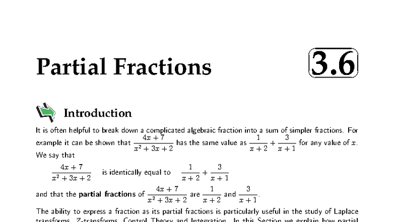 Partial Fractions: HELM Workbook 3.6 Overview and Exercises - Studocu