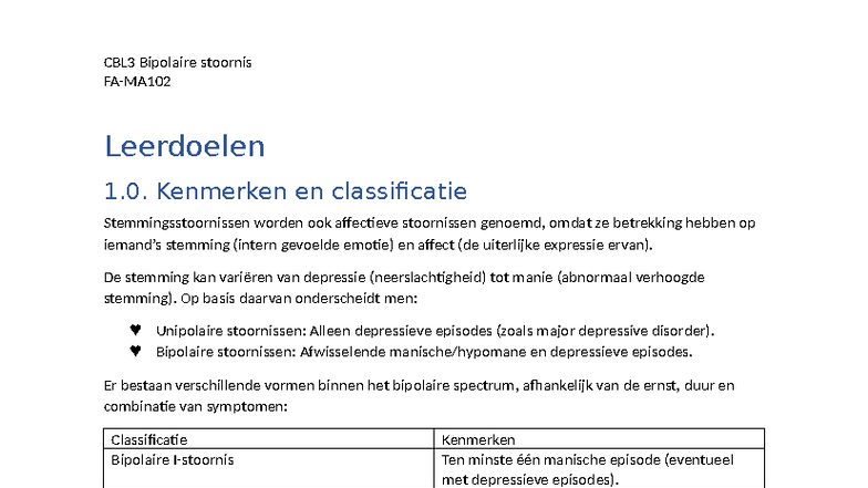 CBL3 Bipolaire Stoornis: Kenmerken, Classificatie en Behandeling ...