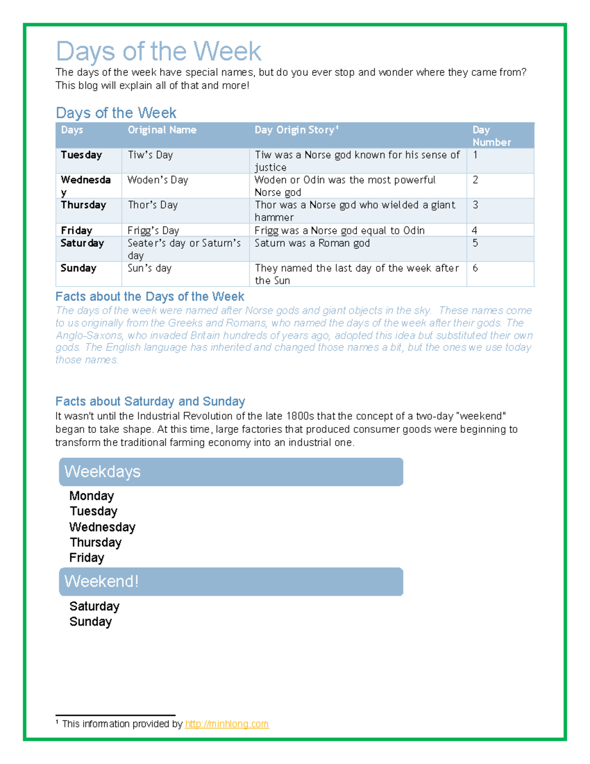 Origins of the Days of the Week: A Study on Names and Myths - Studocu