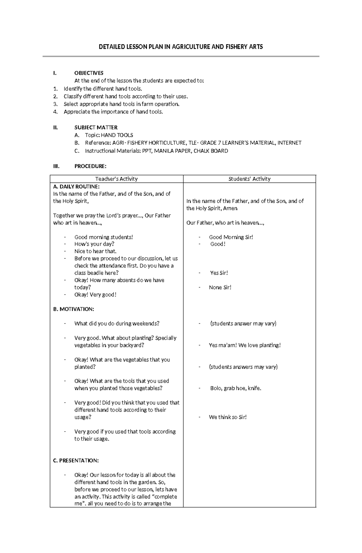 TLE-AFA grade 7 LP - INFORMATIVE - DETAILED LESSON PLAN IN AGRICULTURE ...