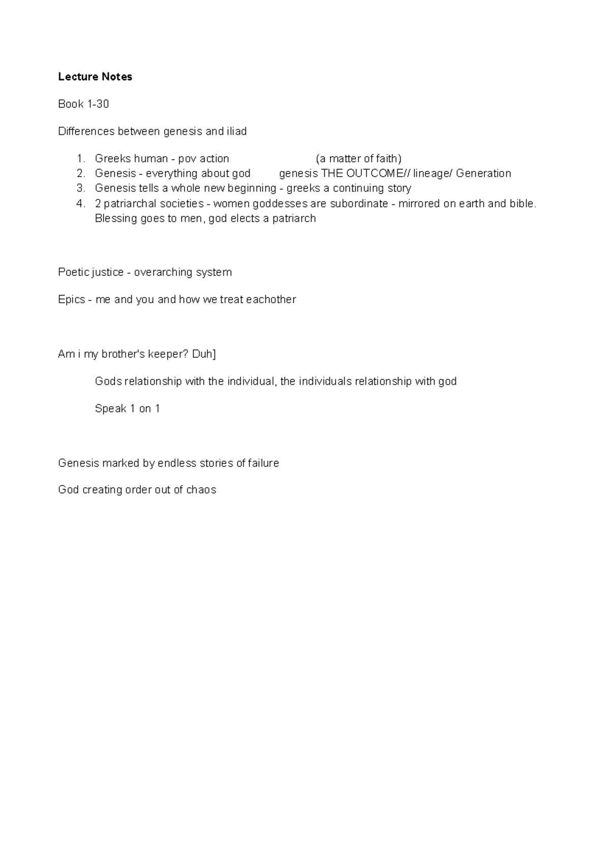 Genesis - Lecture Notes on Human Perspective in Faith and Creation ...