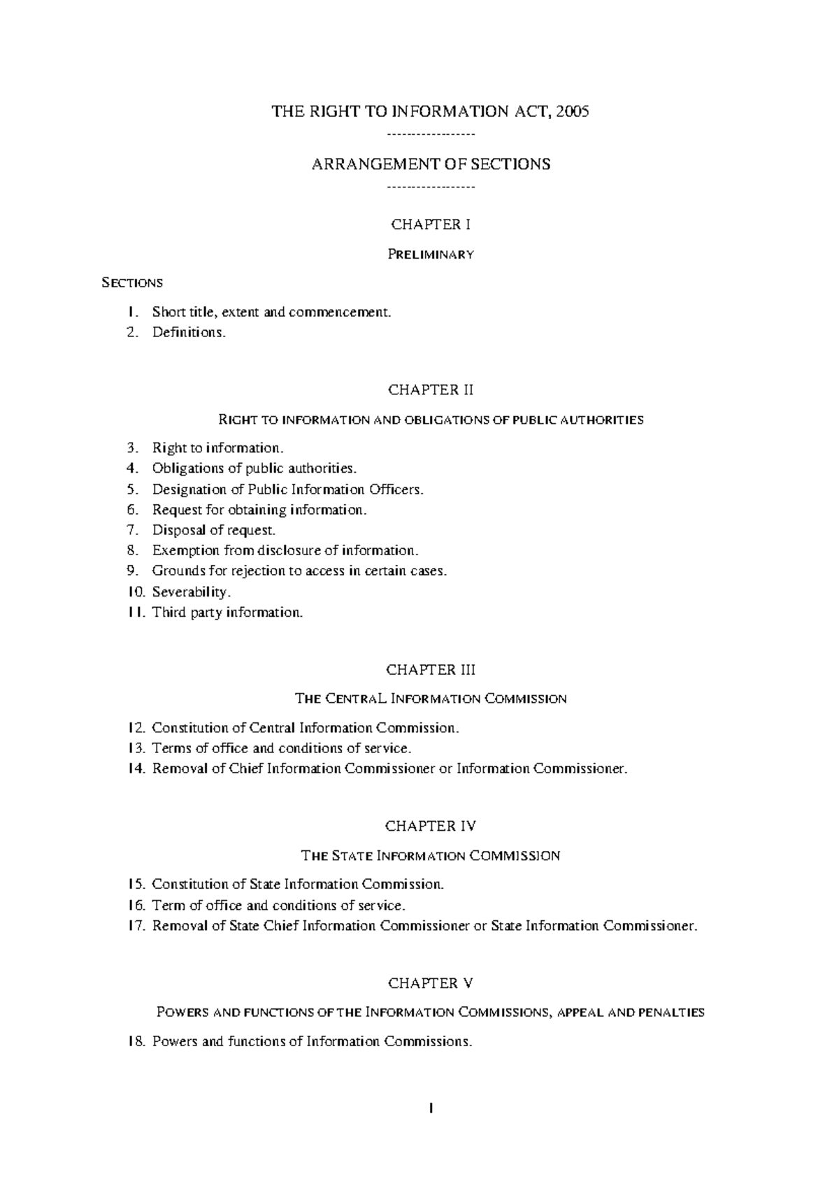 RTI Act, 2005 - Comprehensive Overview and Section Arrangement - Studocu