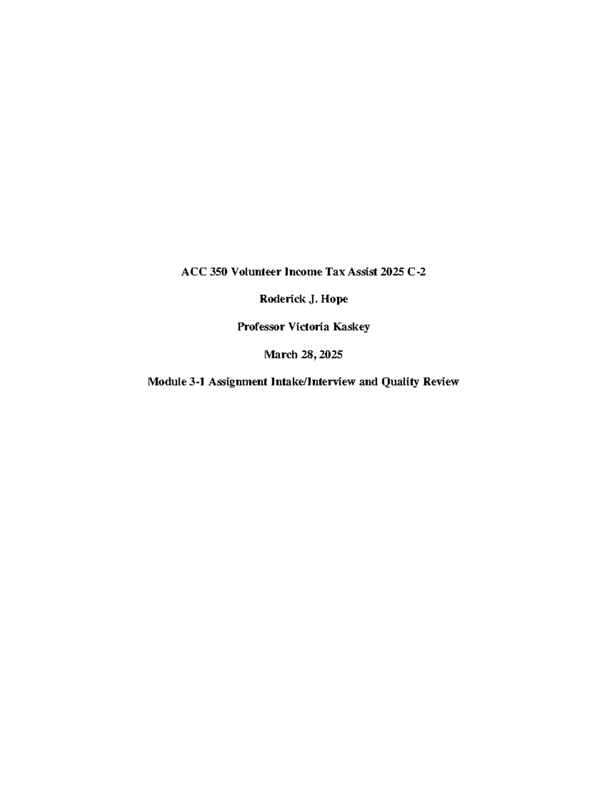 Module 3-1 Paper Completed 03-23-2025 - ACC 350 Volunteer Income Tax ...