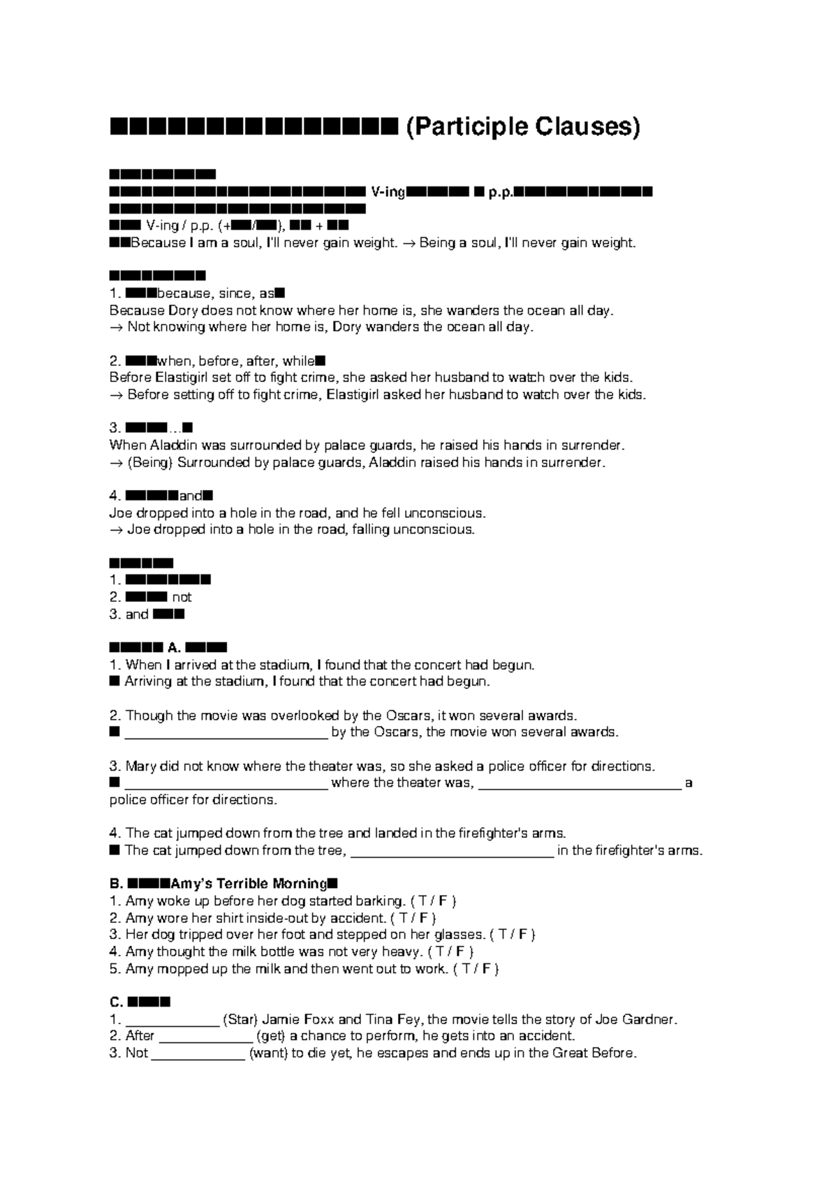 Participle Clauses (ENG101) - Examples and Answers - Studocu