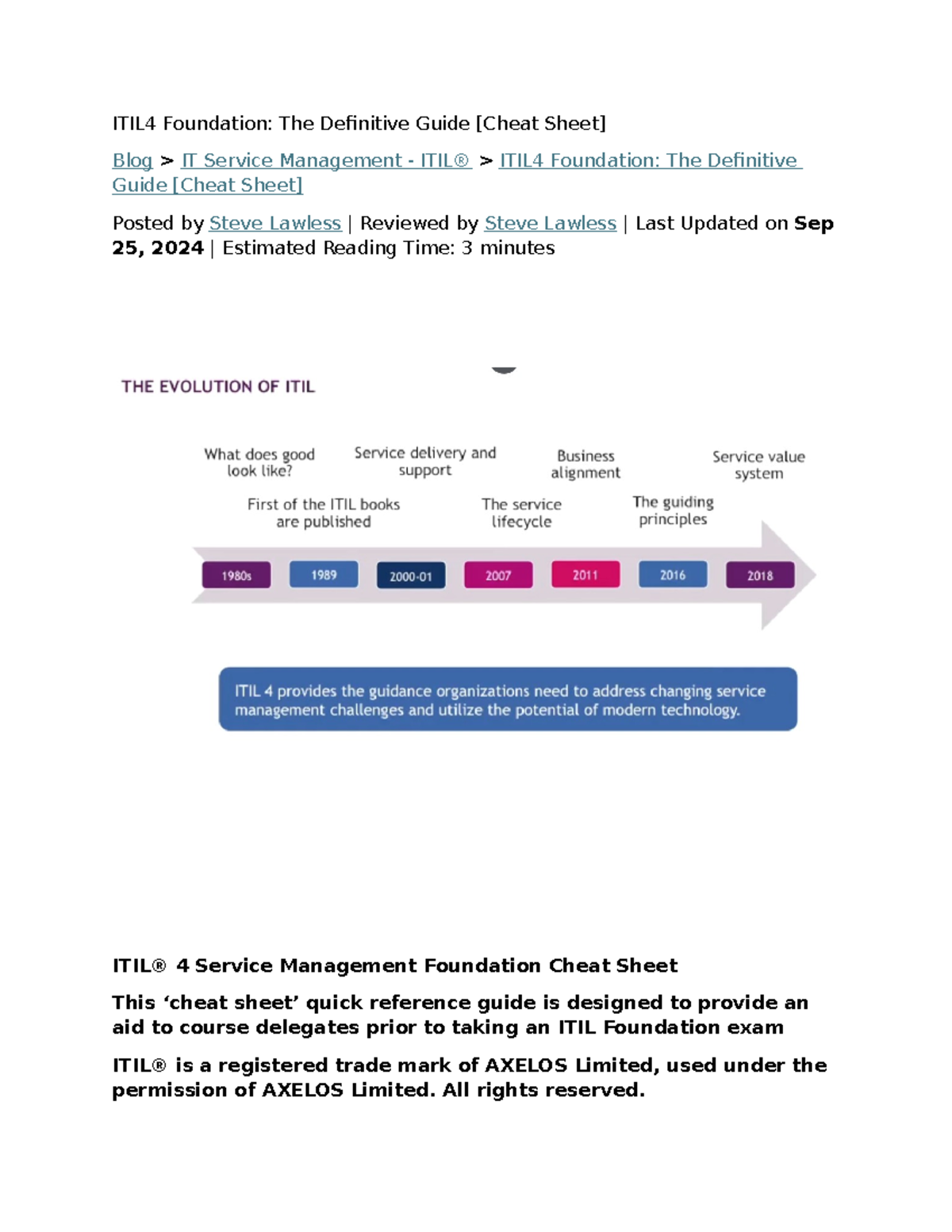 ITIL4 Foundation Cheat Sheet: Key Concepts & Principles Explained - Studocu