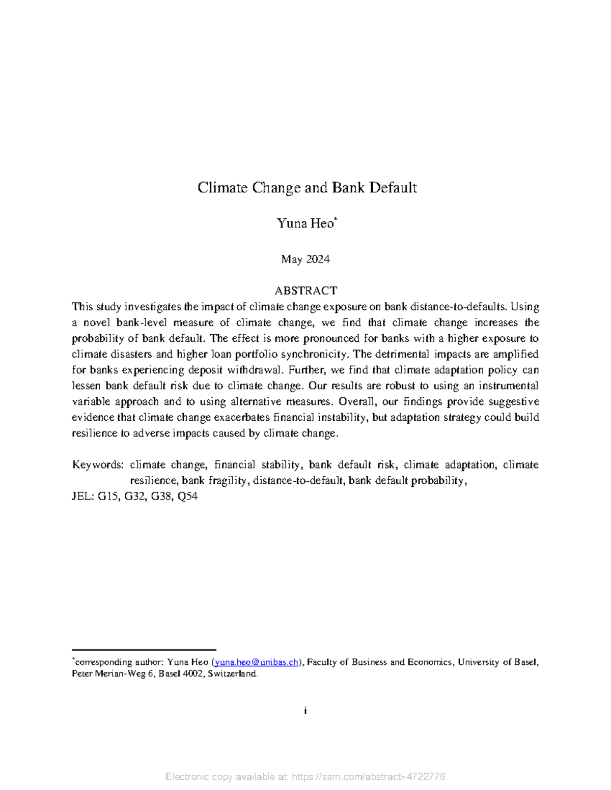 Climate Change Impact on Bank Default Risk: Evidence & Adaptation ...