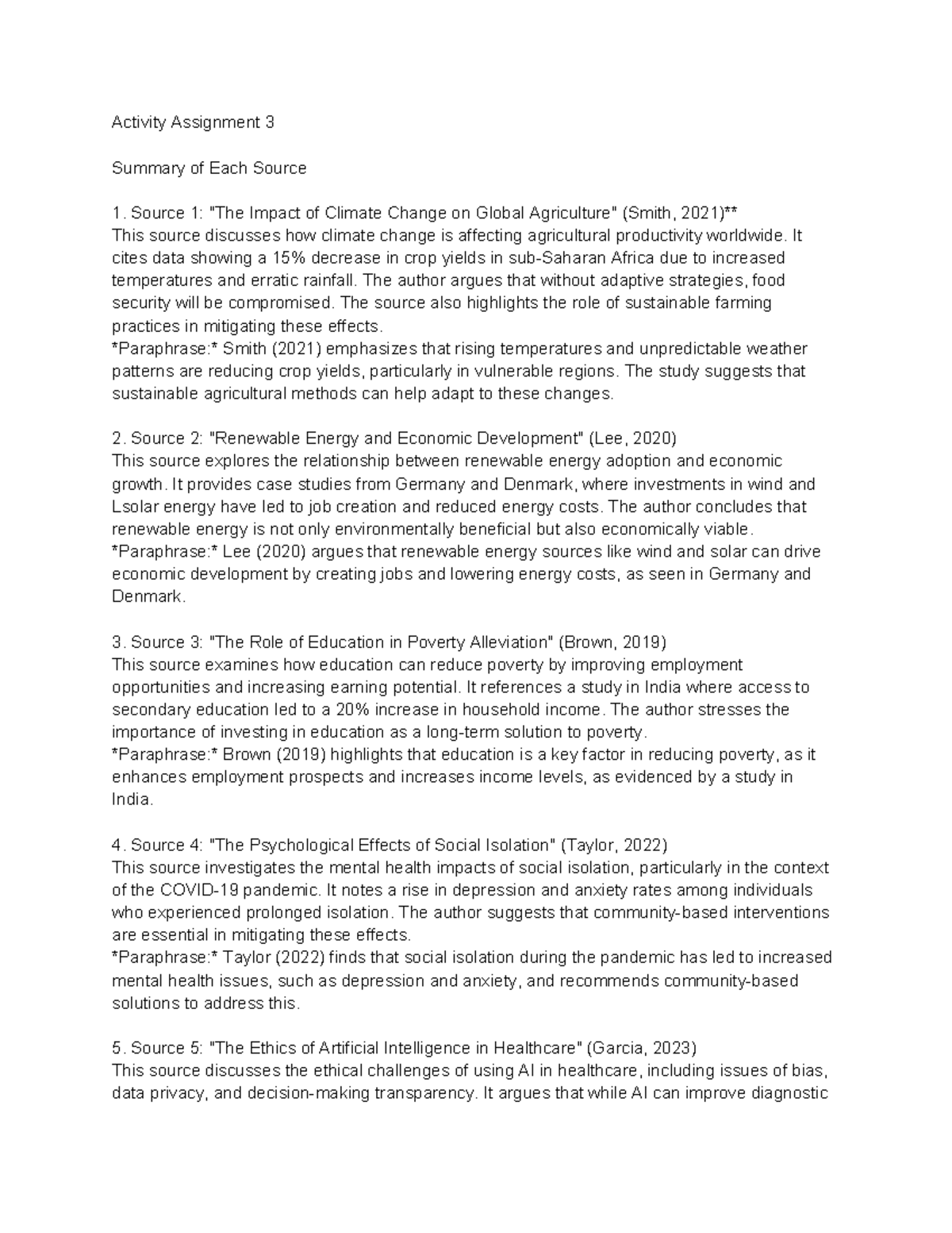 Activity Assignment 3: Summary of Key Sources on Global Issues - Studocu