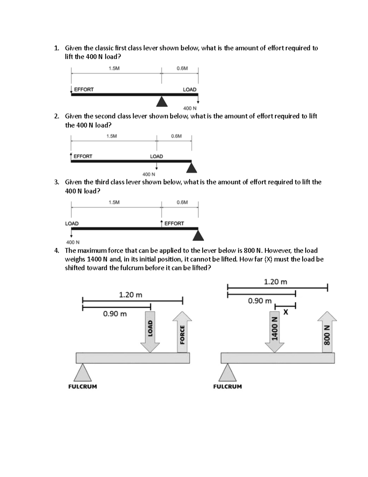 Levers, Pulleys, and Gears Practice Problems - 1. Given the classic first class lever shown ...