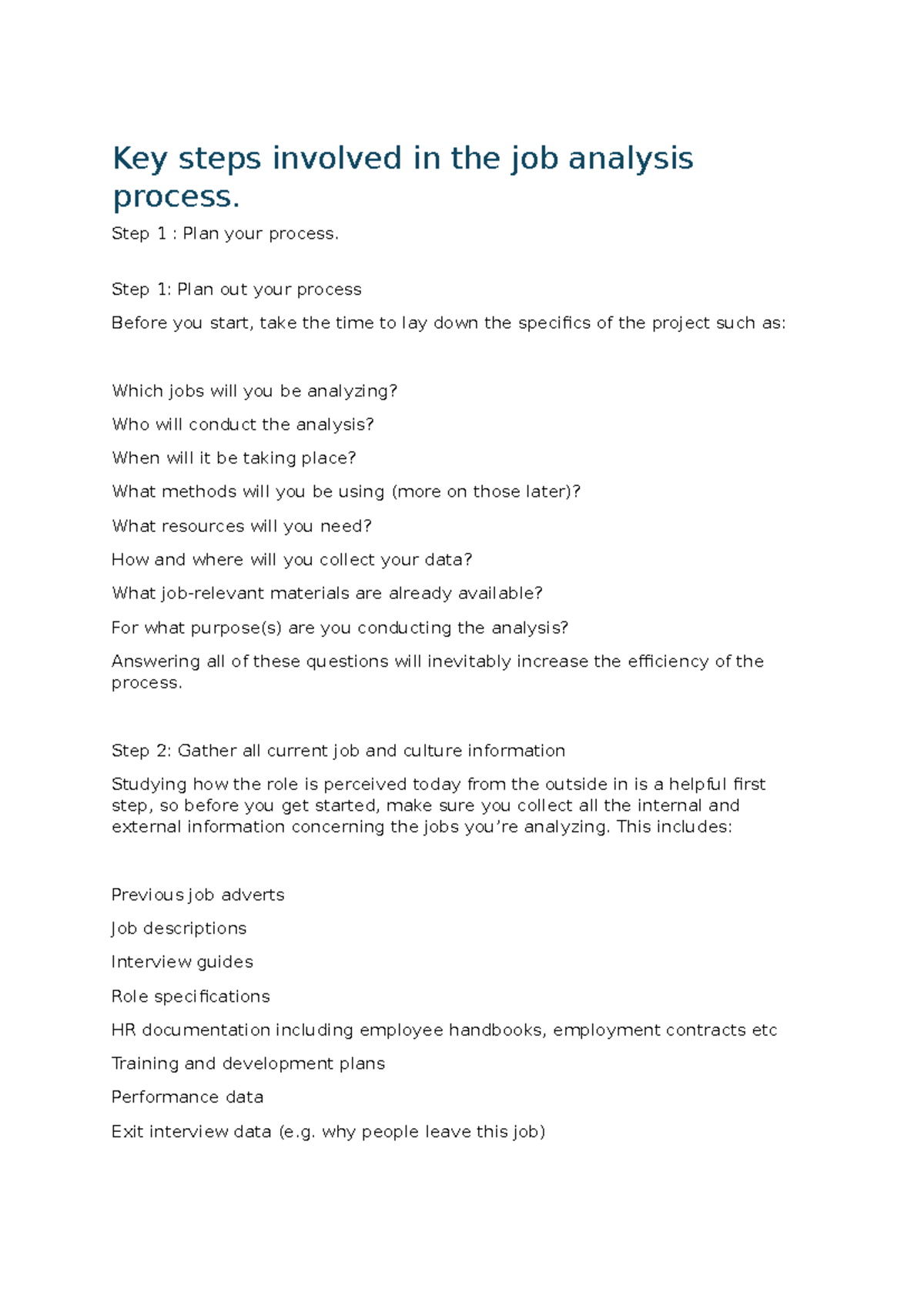Key Steps in Job Analysis Process: A Comprehensive Guide - Studocu