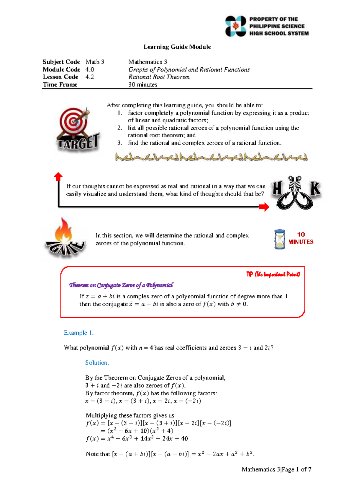 Math 3 Module 4.2: Graphs of Polynomial & Rational Functions Guide ...