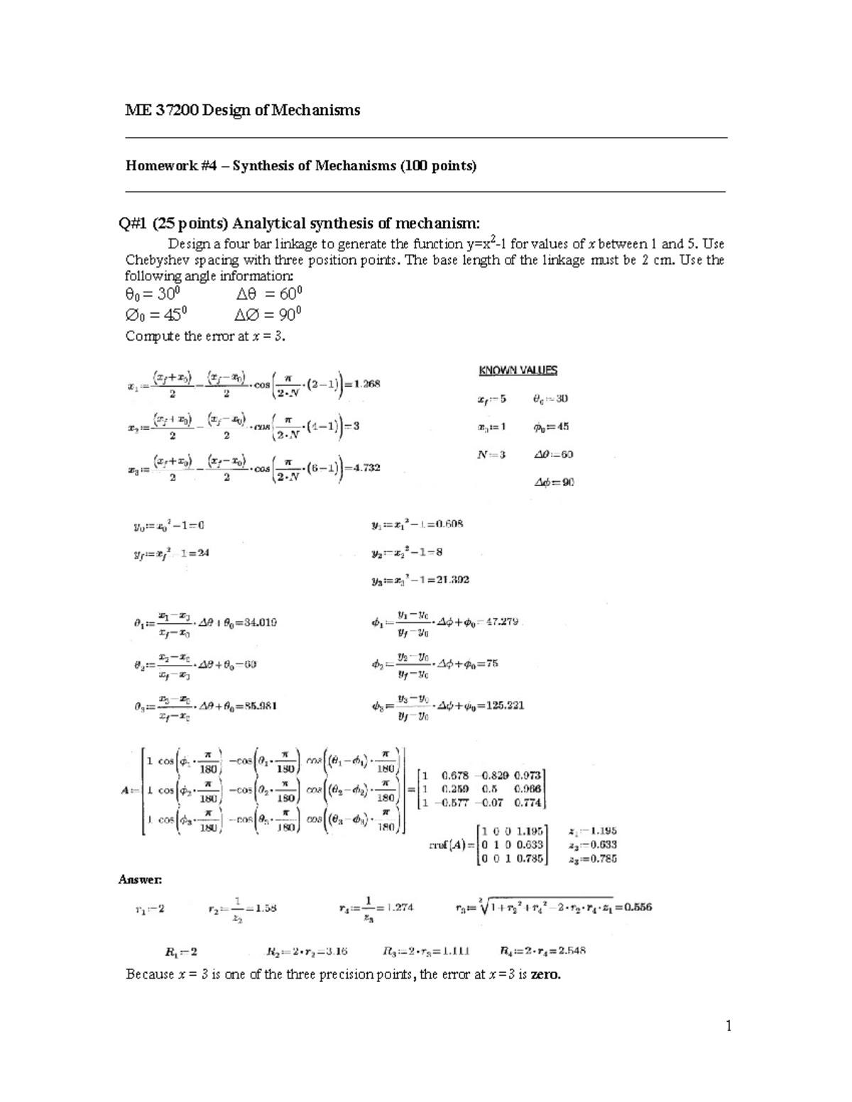ME 37200 Homework 4 solution - ME 37200 Design of Mechanisms Homework ...