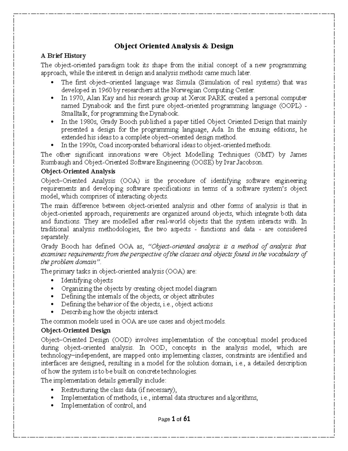 AOOD - Lecture Notes on Advanced Object Oriented Design - Studocu