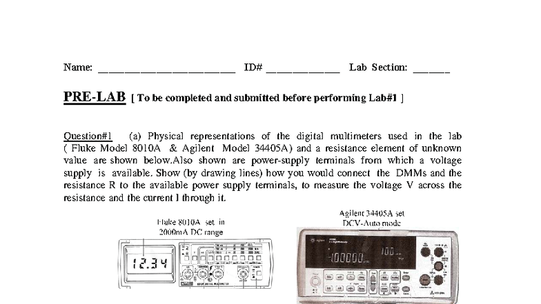 Pre-lab: DMM Connections & Oscilloscope Setup for Lab Section - Studocu